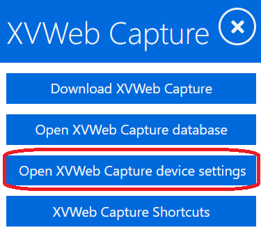 XVWeb Capture Device Settings Menu – Apteryx