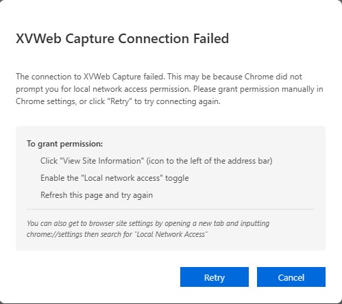 Enabling Local Access Permissions for XVWeb Capture – Apteryx
